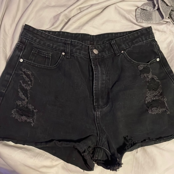 SHEIN | Shorts | Black Jeans Shorts With Rips On Front | Poshmark